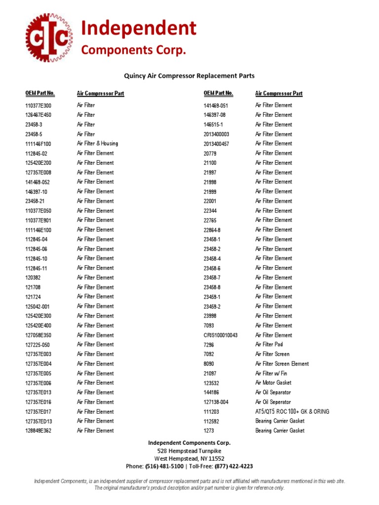 Quincy Compressor Parts Catalog Quincy QT 15 Gasket And O-Ring ...