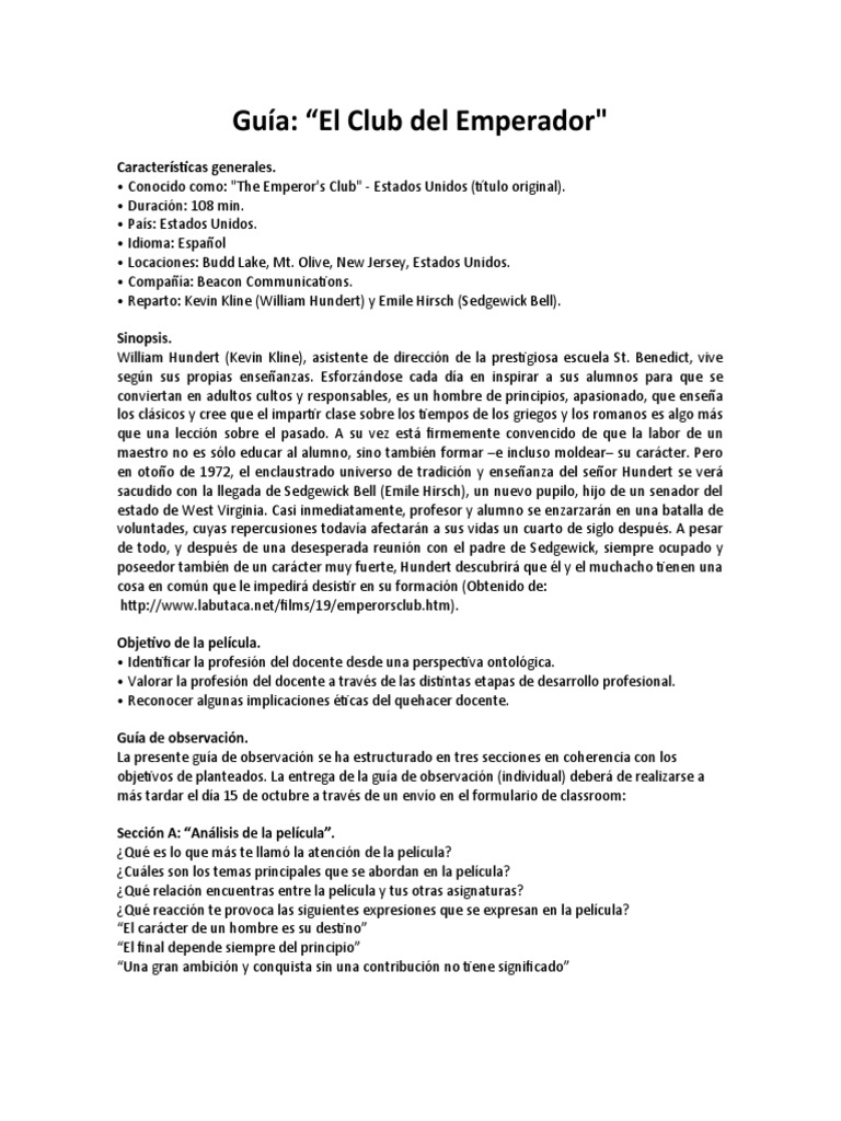 Guía El Club Del Emperador | PDF