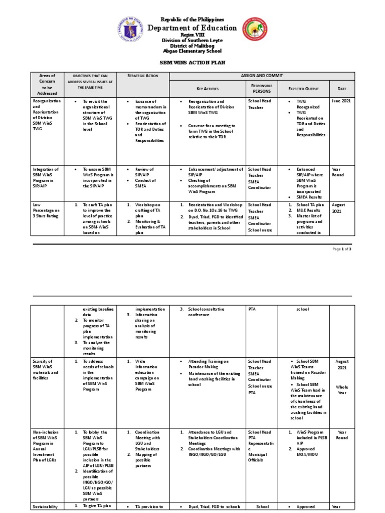 ABGAO ES-SBM-WinS-Action-Plan-Template | PDF | Business | Economies