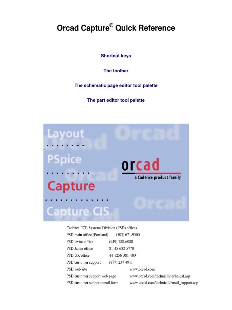 Orcad Capture Quick Reference: Shortcut Keys | PDF | Menu (Computing) | Adobe Photoshop