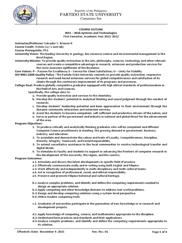 Web Systems and Technologies Course Outline | PDF | World Wide Web ...