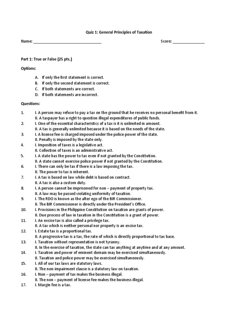 1.1.1 Quiz 1 - Answer Key | PDF | Taxes | Taxation In The United States