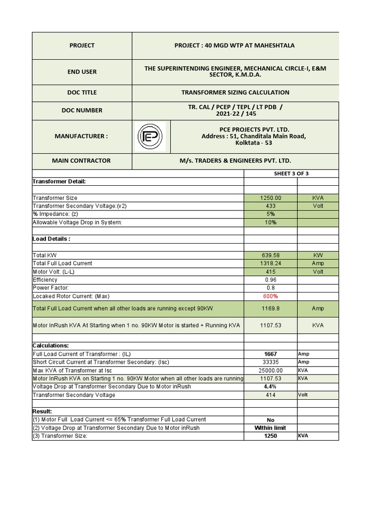 Tr. Sizing Calculation | PDF | Transformer | Electricity