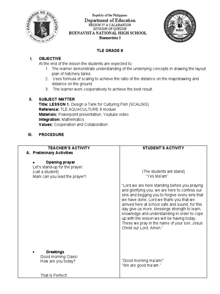 Tle 8 Lesson Plan | PDF | Prayer | Rubric (Academic)