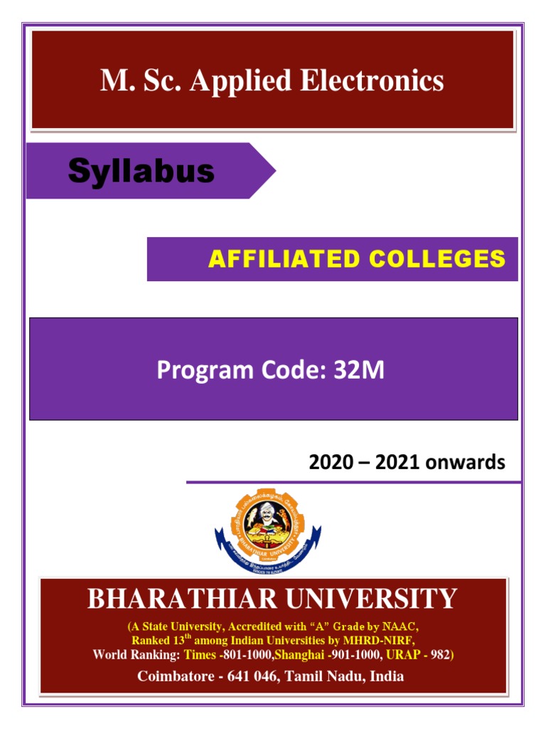 M.SC Applied Electronics Course Syllabus 2020-2021 Onwards (Bharathiar ...