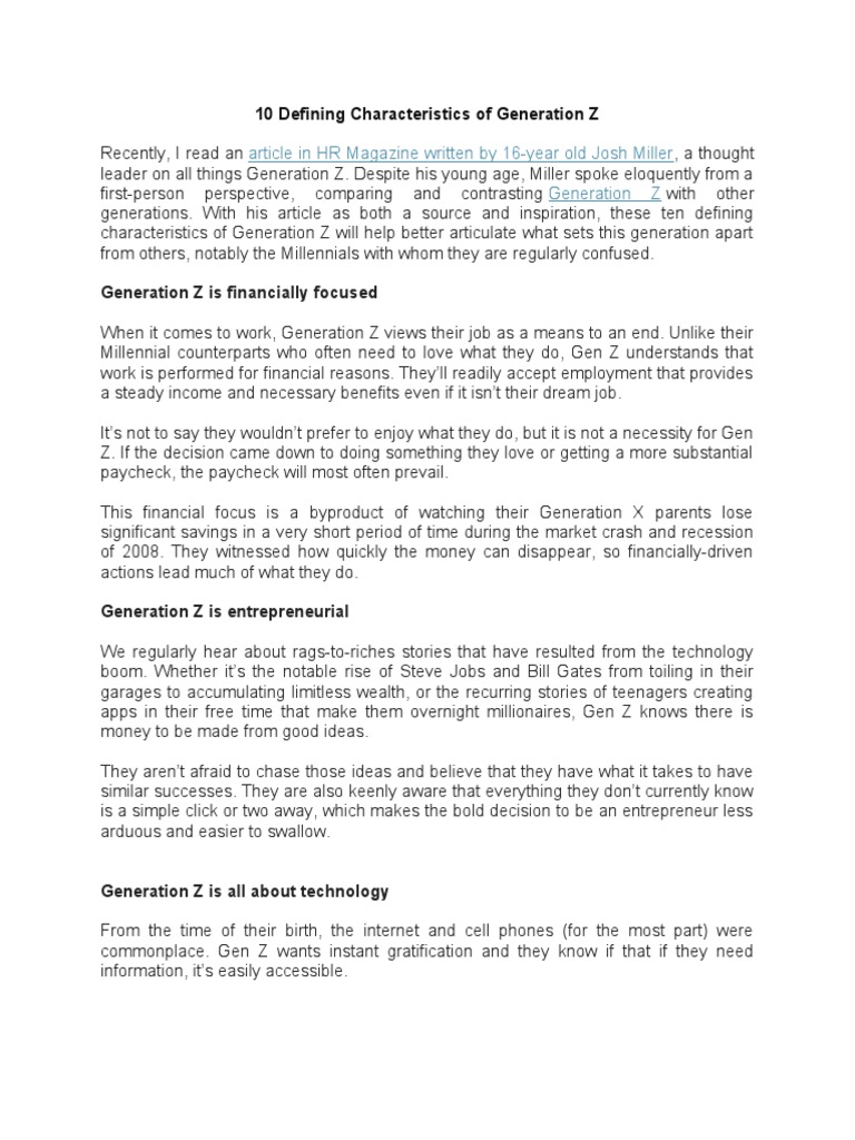 Week 7 10 Defining Characteristics of Generation Z | PDF | Millennials ...