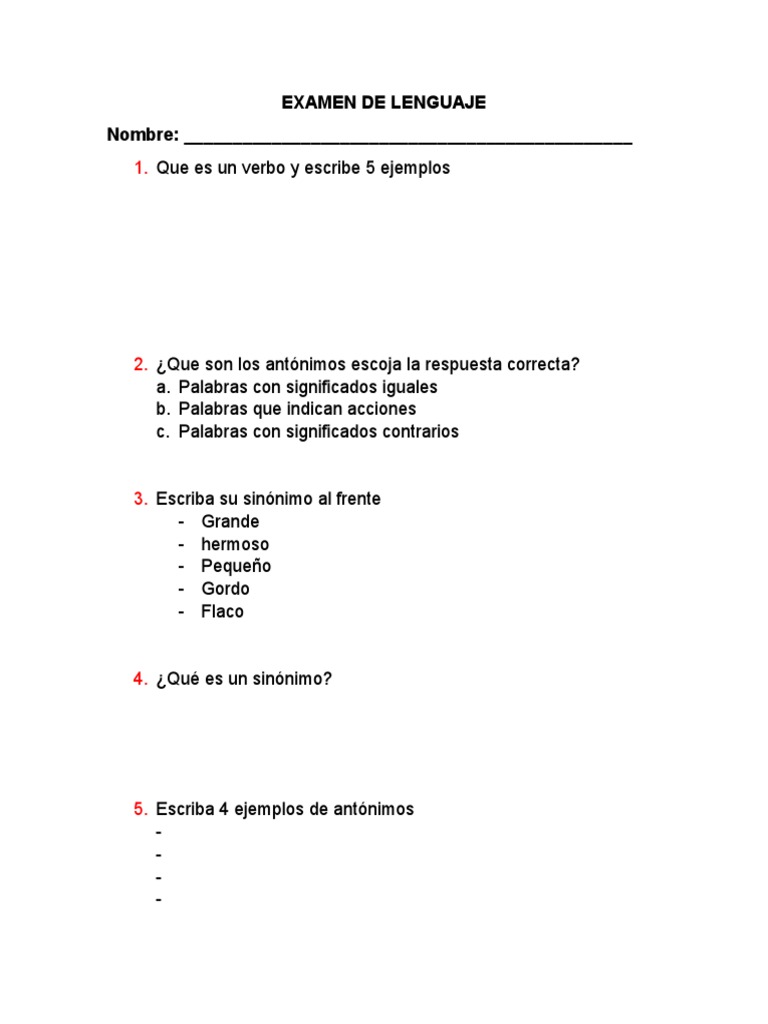EXAMEN DE Español | PDF | Artes del Lenguaje y Comunicación