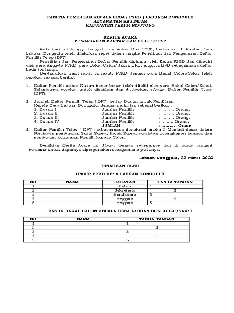 Contoh Berita Acara pENETAPAN DPT | PDF