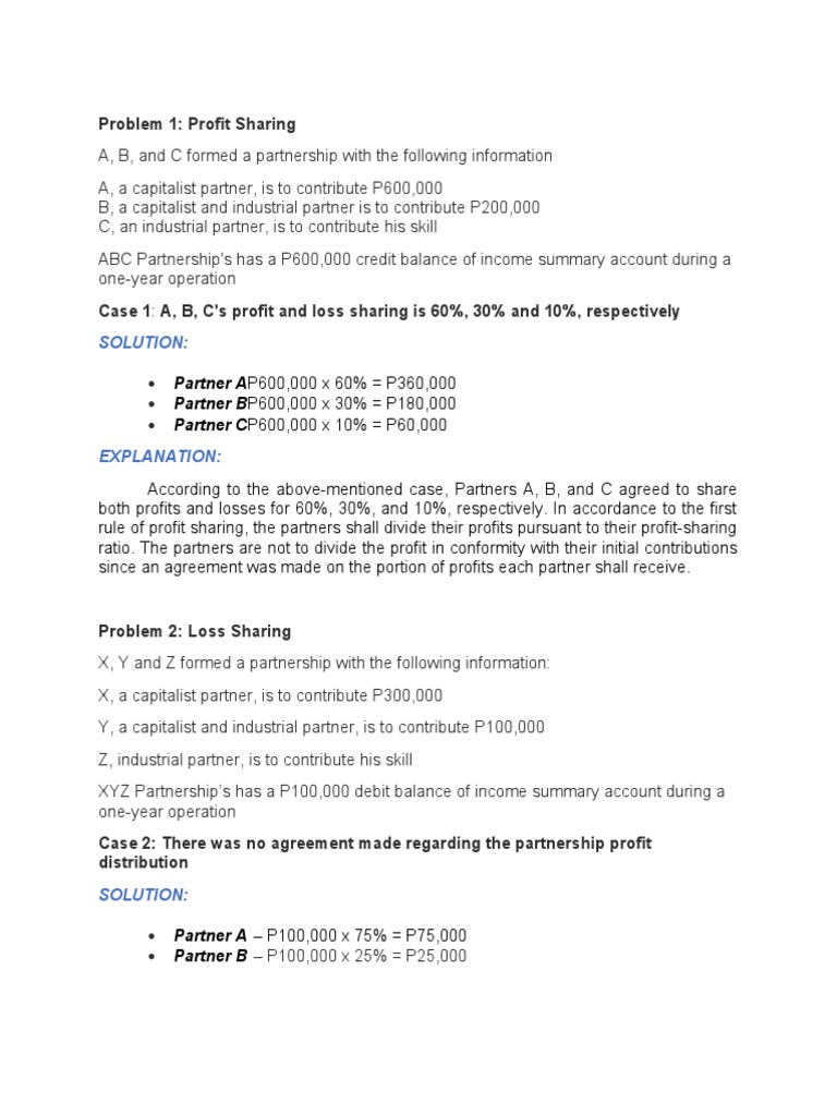 Profit and loss sharing ratios in partnerships | PDF