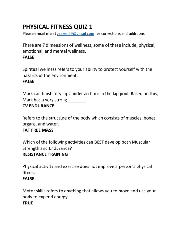 Physical Fitness Quiz Overview | PDF