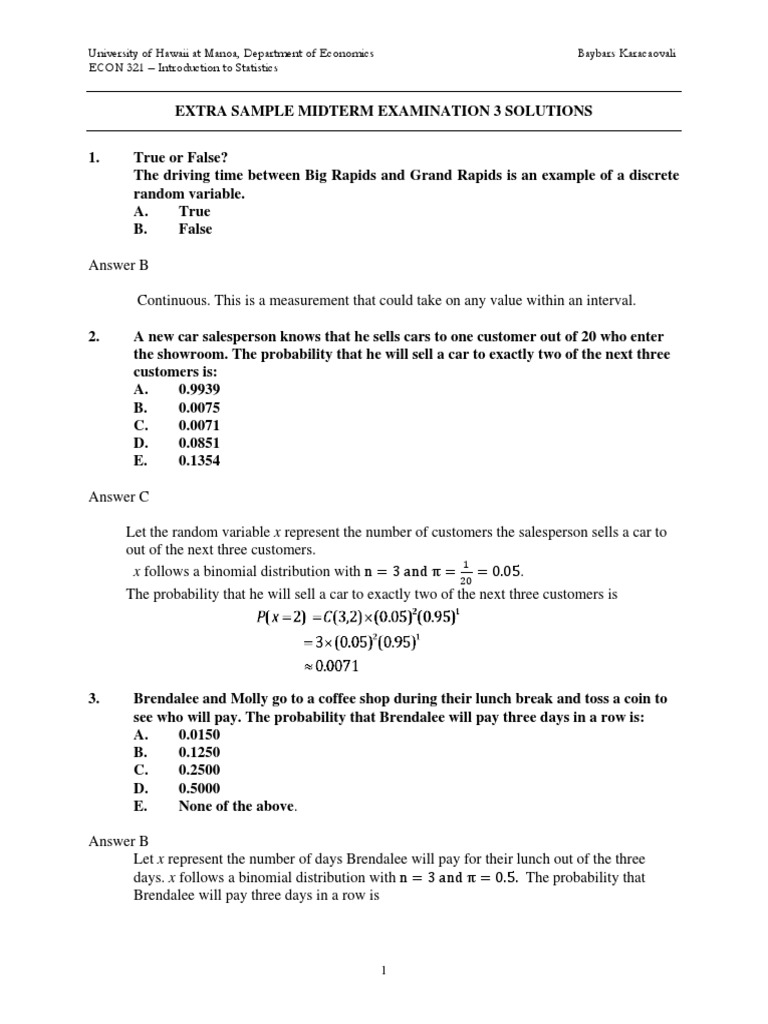 ECON 321 Extra Sample Midterm 3 Solutions 2 | PDF | Probability ...