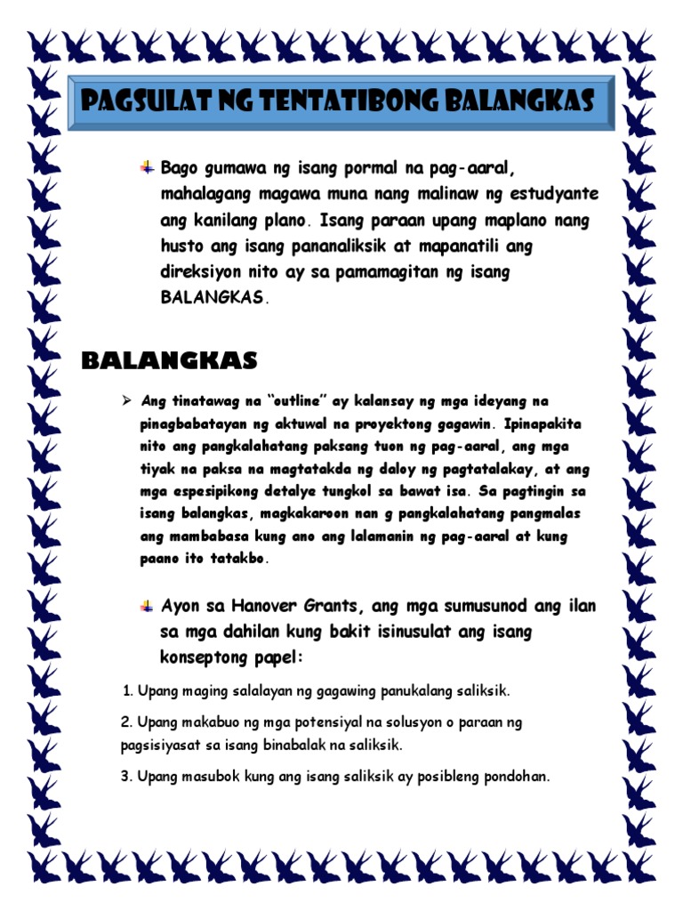 Pagsulat NG Tentatibong Balangkas | PDF Pagsulat NG Tentatibong Balangkas | PDF