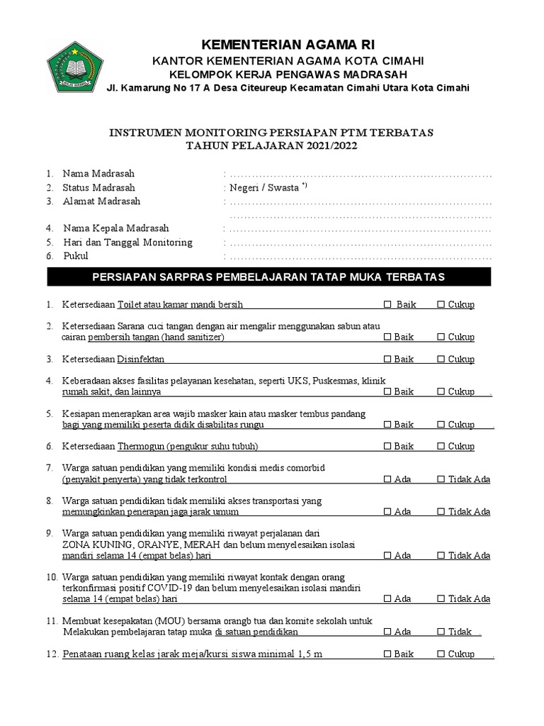 Instrumen Monitoring SARPRAS PTM | PDF