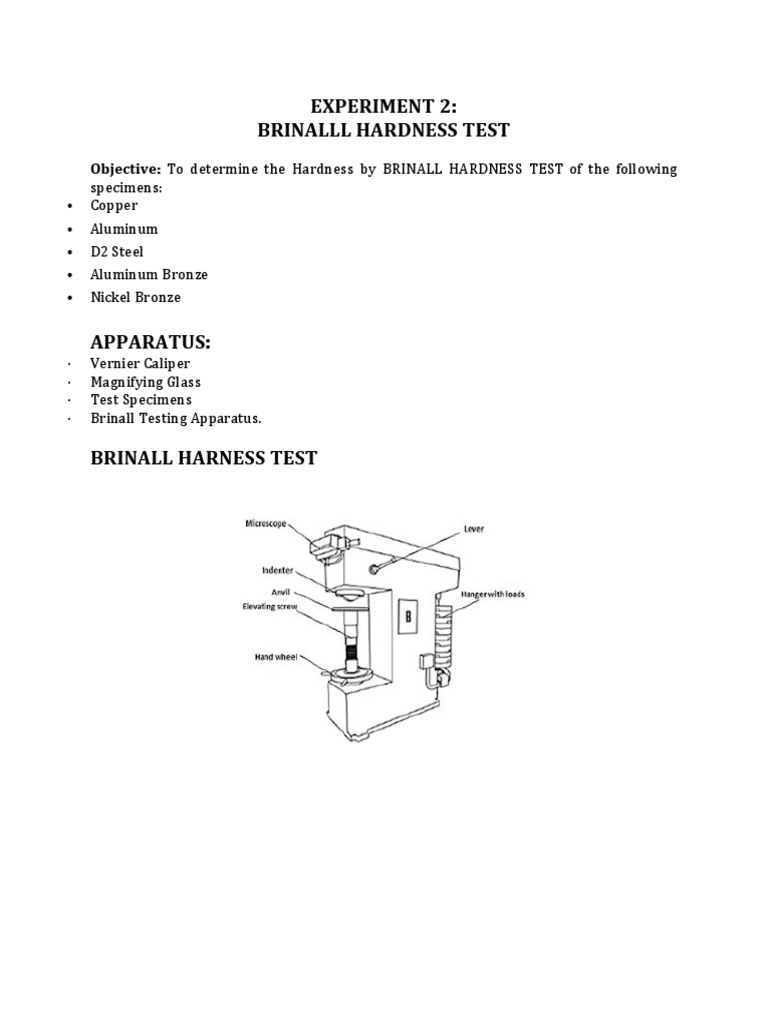 MEM 412 - EXPERIMENT 4 - Brinall Hardness Test | PDF | Hardness | Metals