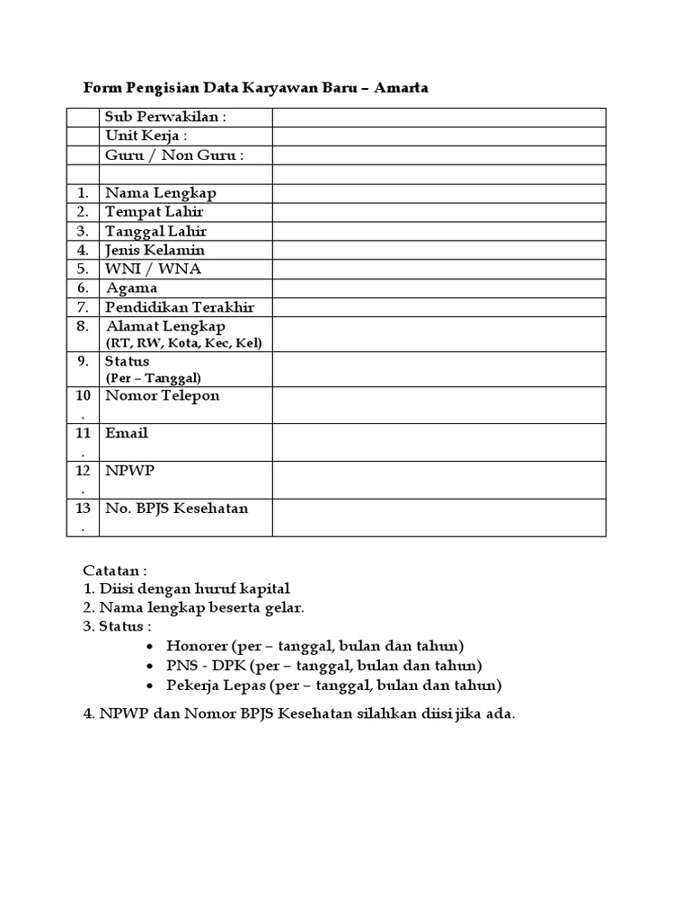 Formulir Data Karyawan Baru | PDF | Kesehatan Holistik