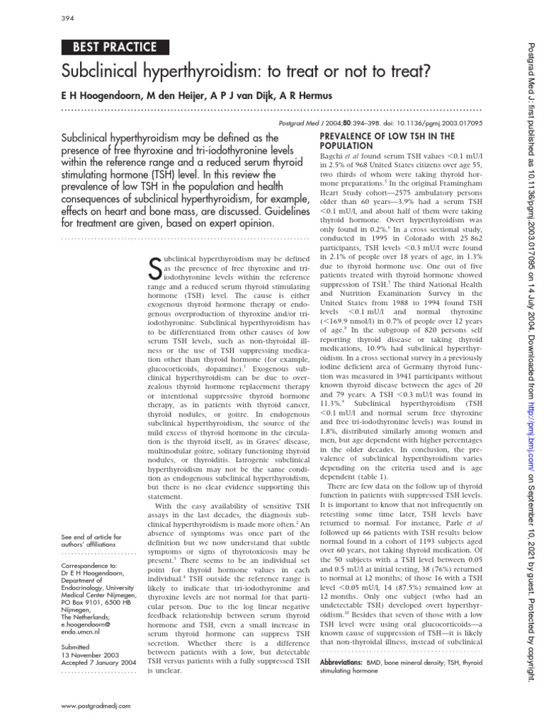 Subklinis Hipertiroid | PDF | Hyperthyroidism | Thyroid Stimulating Hormone