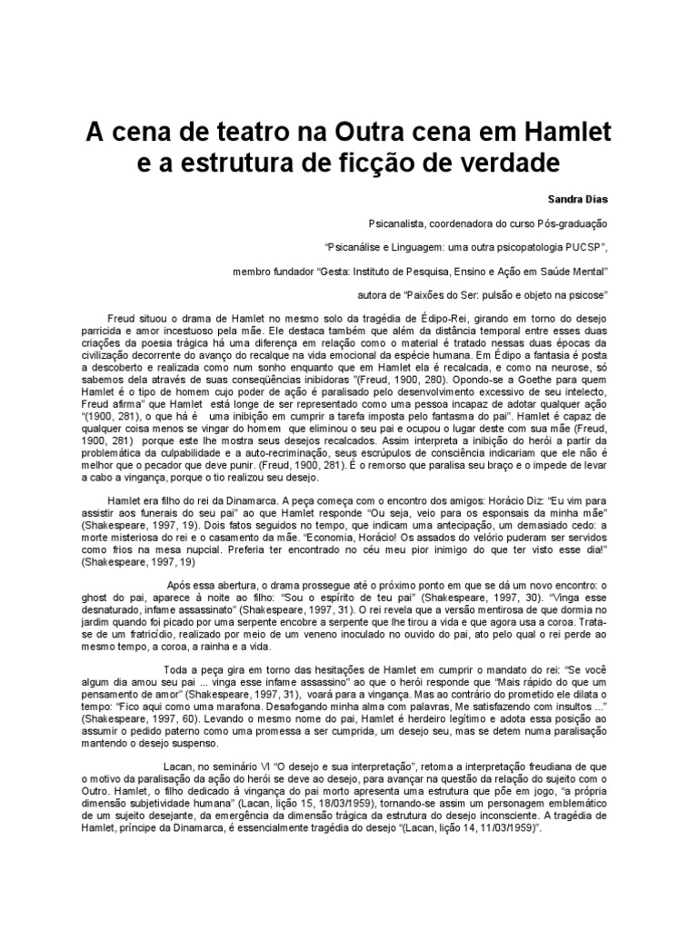 A Cena de Teatro Na Outra Cena em Hamlet e A Estrutura de Ficção de ...