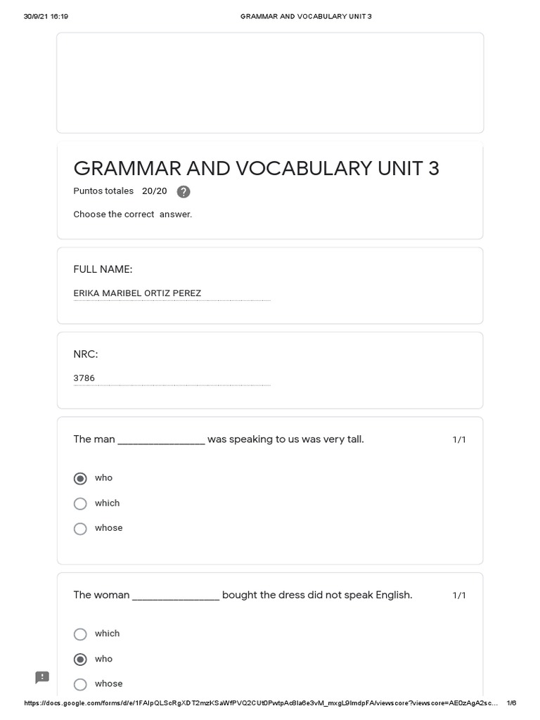 Grammar and Vocabulary Unit 3 | PDF | Foreign Language Studies