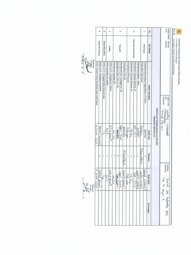 Form Pemanasan Genset M3 September 2021 | PDF