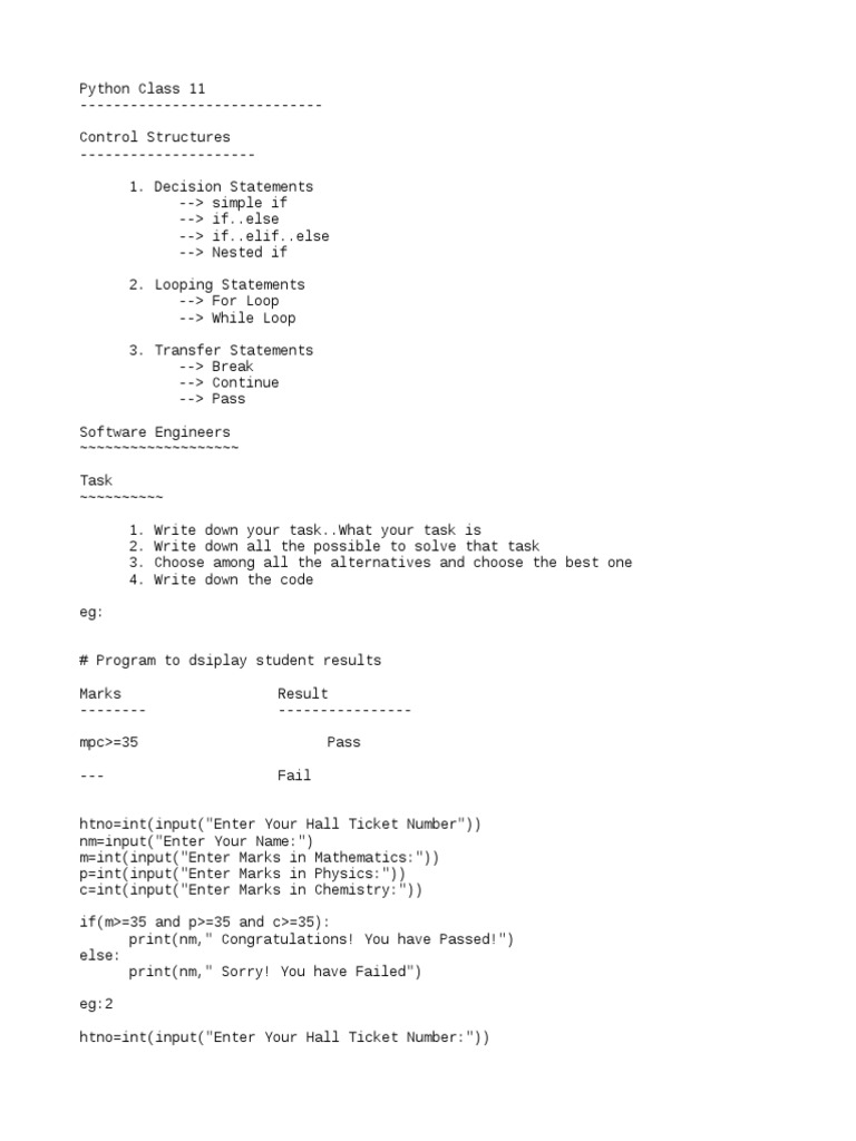 PYthon Class 11 Telugu | Download Free PDF | Control Flow | Computer ...