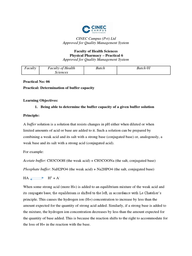 Lab Manual - Practical 5 - Determination of Buffer Capacity | PDF ...