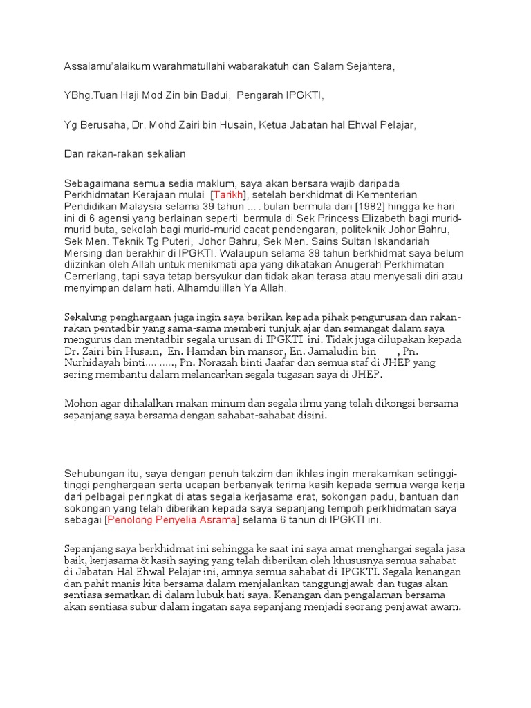 Ucapan Persaraan | PDF