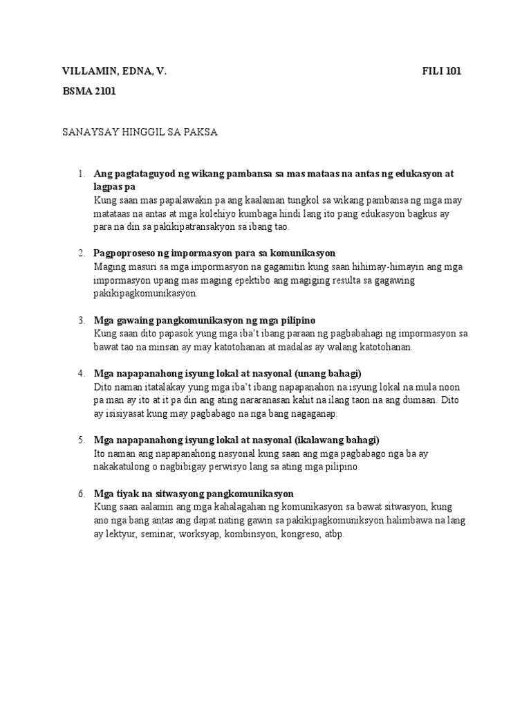 Fili 101 Sanaysay | PDF