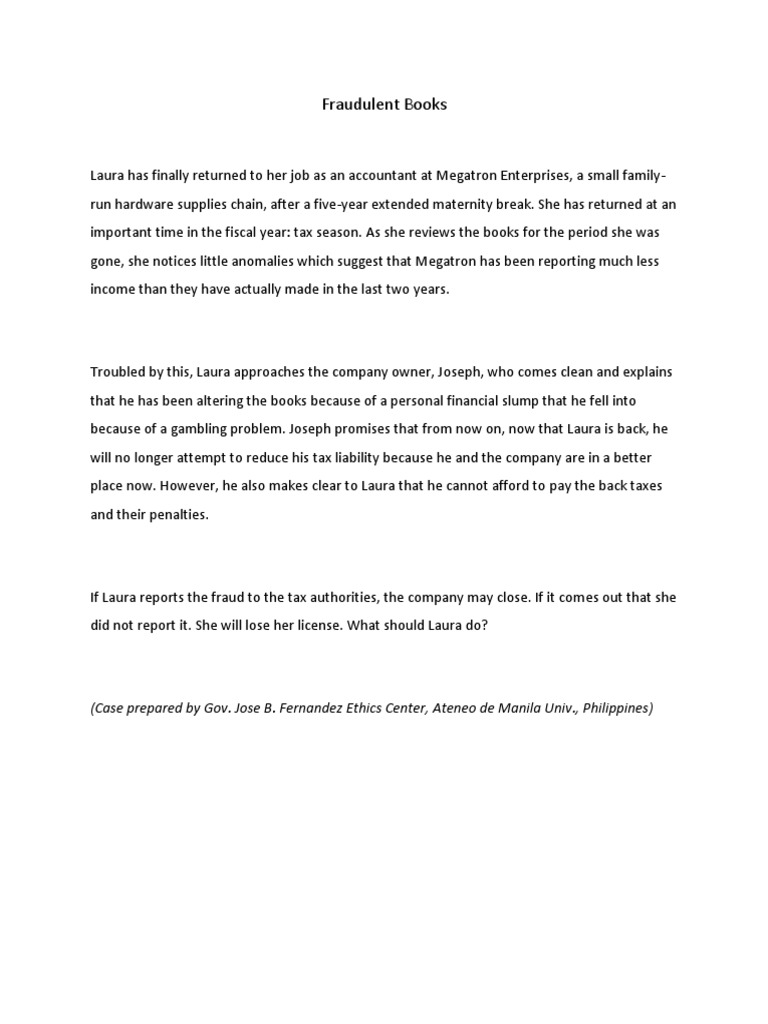 Fraudulent Books: (Case Prepared by Gov. Jose B. Fernandez Ethics ...