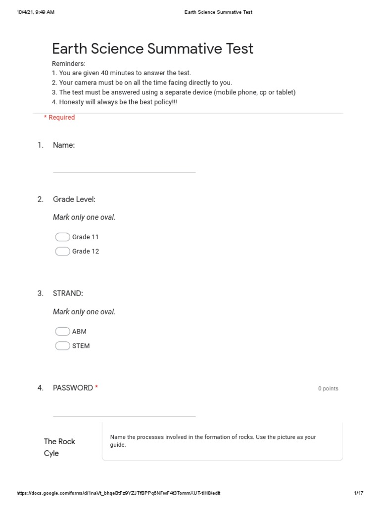 Earth Science 2021 FIRST SUMMATIVE - Google Forms | PDF | Water Cycle ...