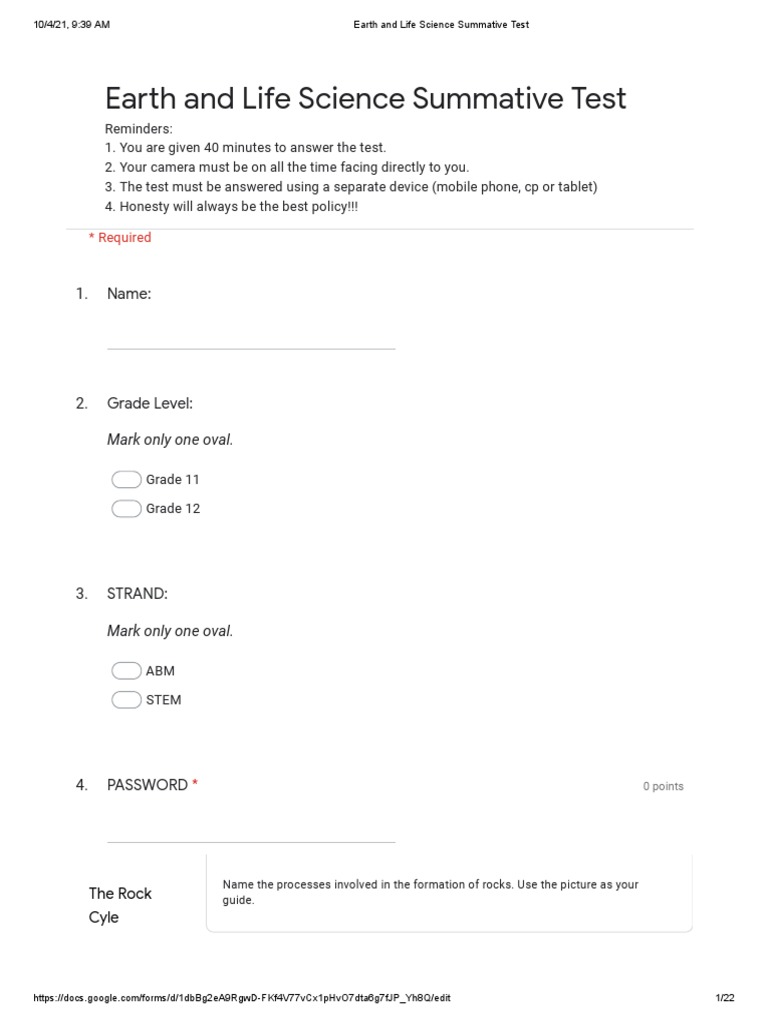 Earth and Life Science 2021 FIRST SUMMATIVE - Google Forms | PDF ...