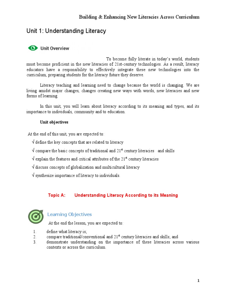 Unit 1: Understanding Literacy: Building & Enhancing New Literacies ...