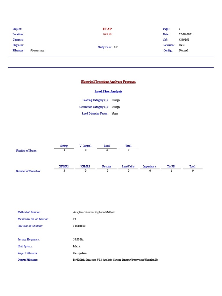9 Bus Report | PDF | Transformer | Transmission Line