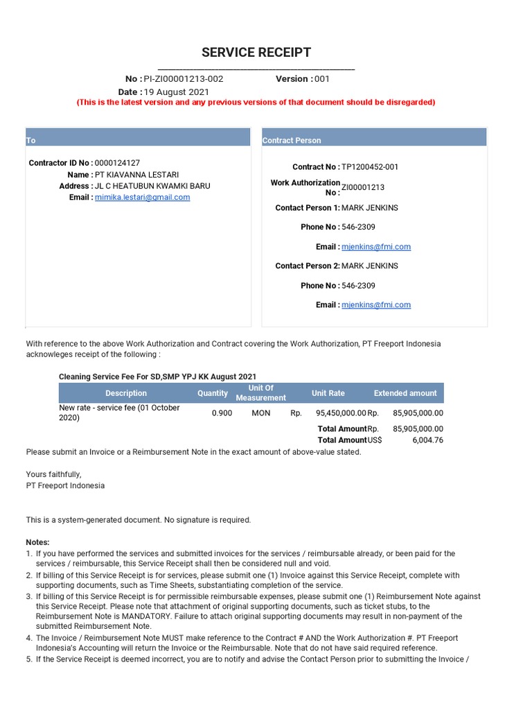 SERVICE RECEIPT PI Ypj Agustus 2021 | PDF | Invoice | Receipt