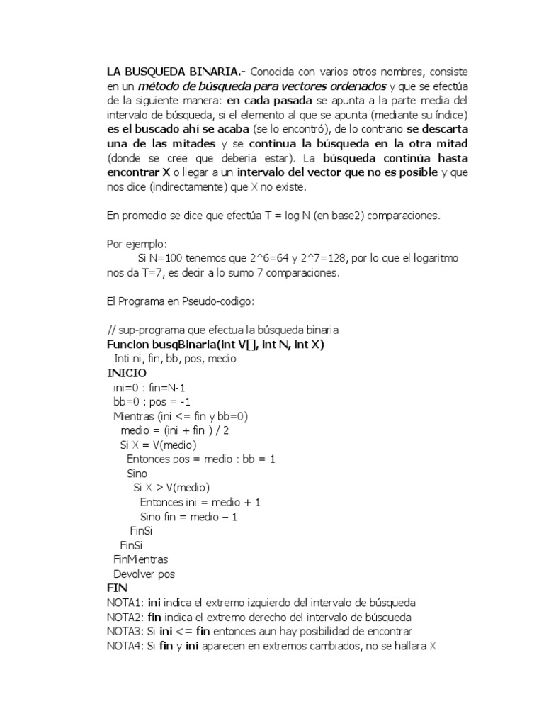 Búsqueda binaria: método de búsqueda en vectores ordenados | PDF