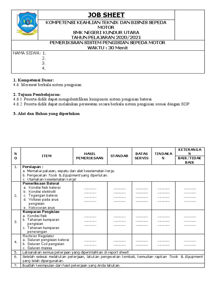 Jobsheet Sistem Pengisian | PDF