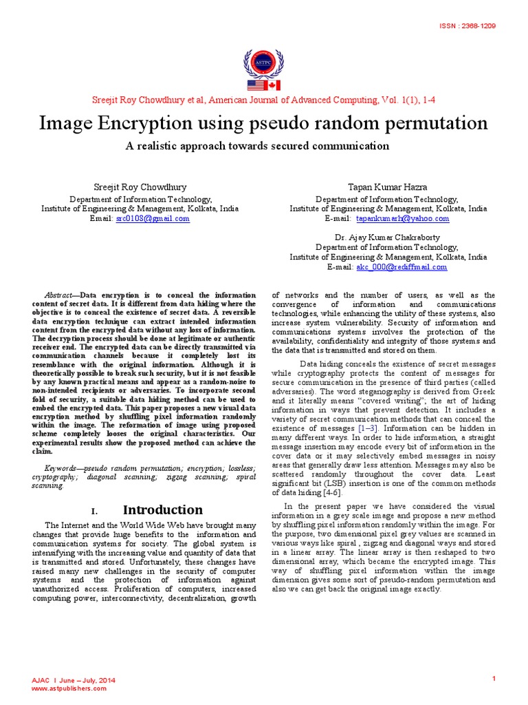 Image Encryption Using Pseudo Random Permutation: A Realistic Approach ...