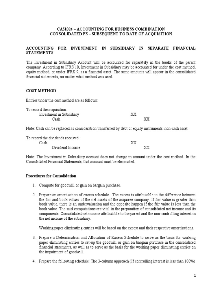 Ca51024 Module 3 Lecture Notes Descargar Gratis Pdf Consolidation Business Book Value