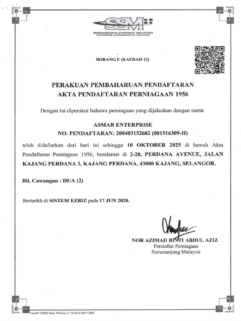 Contoh Lesen SSM | PDF