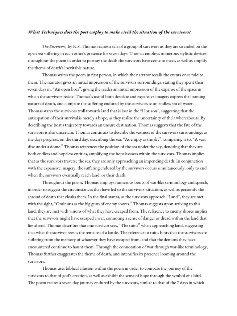 The Survivors, by R.S. Thomas Recites A Tale of A Group of Survivors As ...