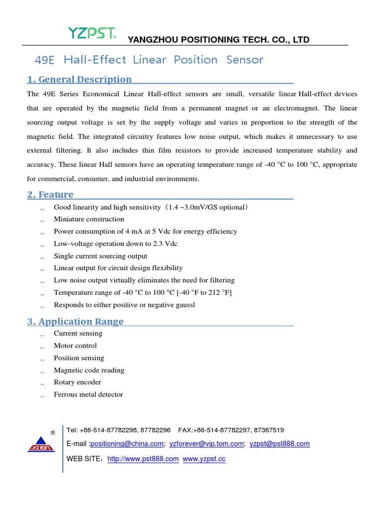 49E Hall-Effect Linear Position Sensor: 1. Ge Neral Description | PDF ...