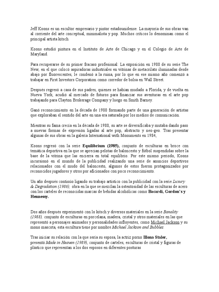 Jeff Koons | PDF | Escultura | Las artes