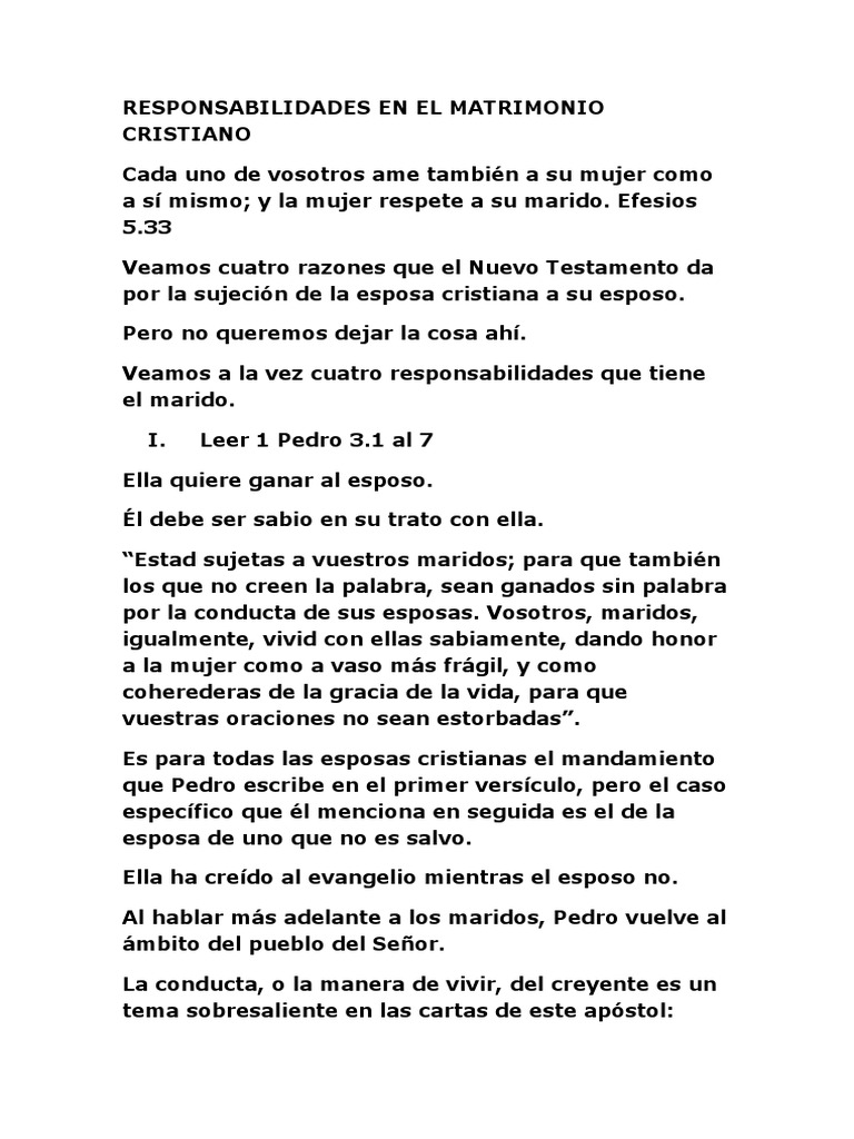 Responsabilidades en El Matrimonio Cristiano | PDF | San Pedro | Cristo ...