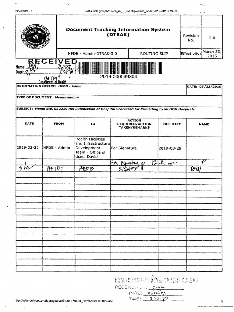 Submission of Hospital Scorecard For Cascading To All DOH Hospitals | PDF