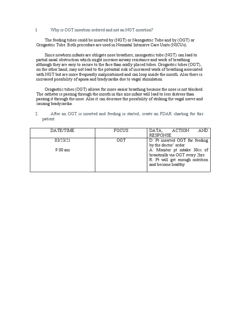 Why OGT insertion is better than NGT for newborn infants | PDF