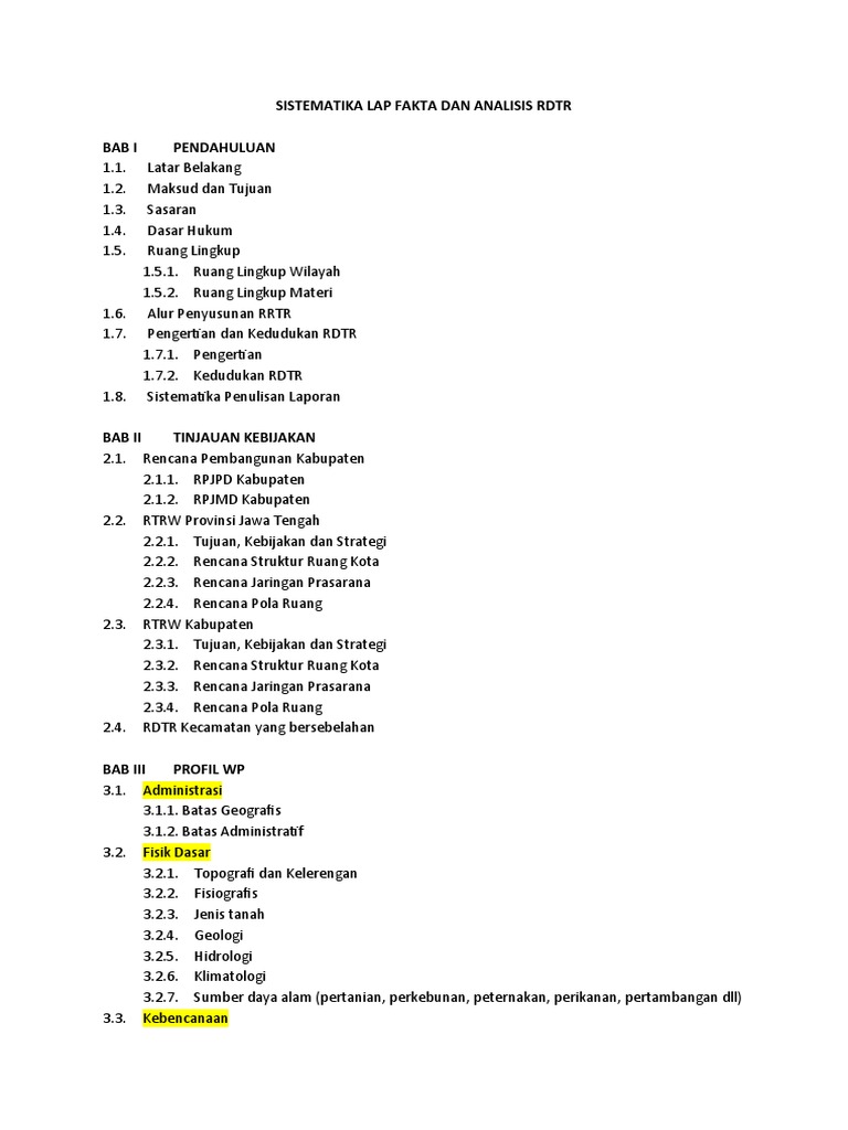 Sistematika Lap Fakta Dan Analisis RDTR | PDF