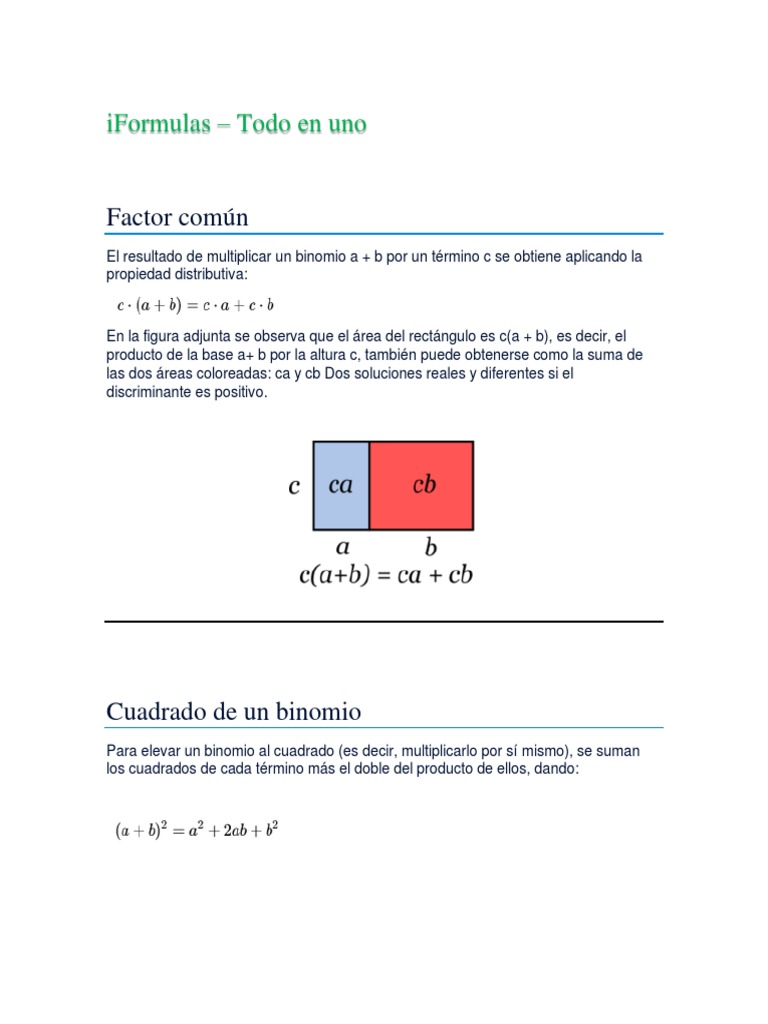 Fórmulas de Productos Notables | PDF | Aritmética | Matemática Elemental