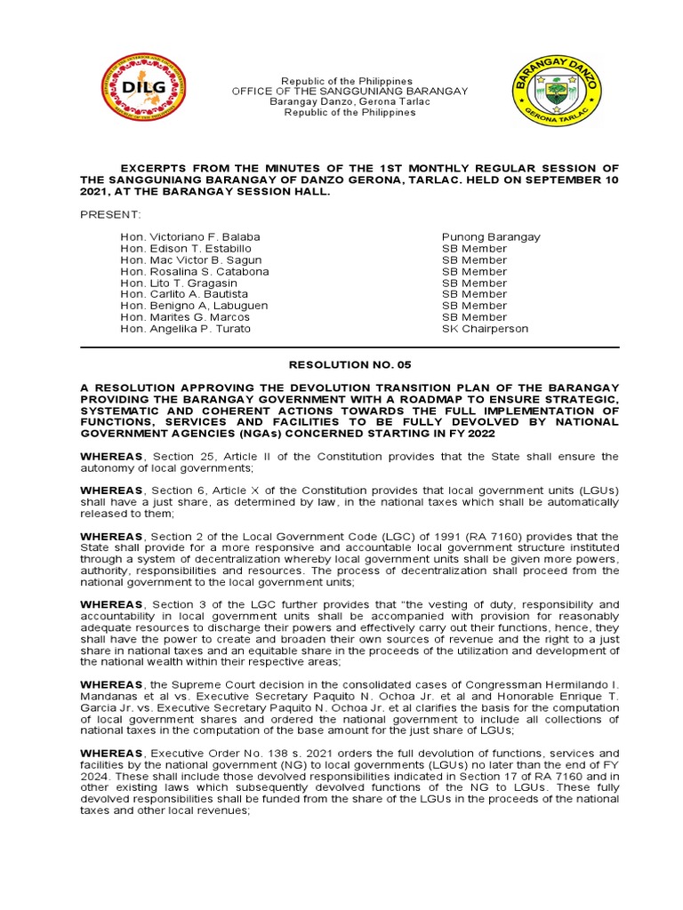 Sample - TEMPLATE-SB-RESOLUTION-APPROVING-THE-BARANGAY-DTP | PDF ...