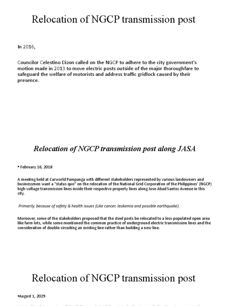 Relocation of NGCP Transmission Post | PDF | Electric Current ...