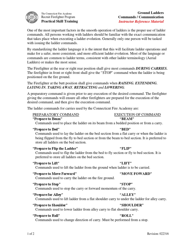 Firefighter Ladder Commands Guide | PDF | Firefighter