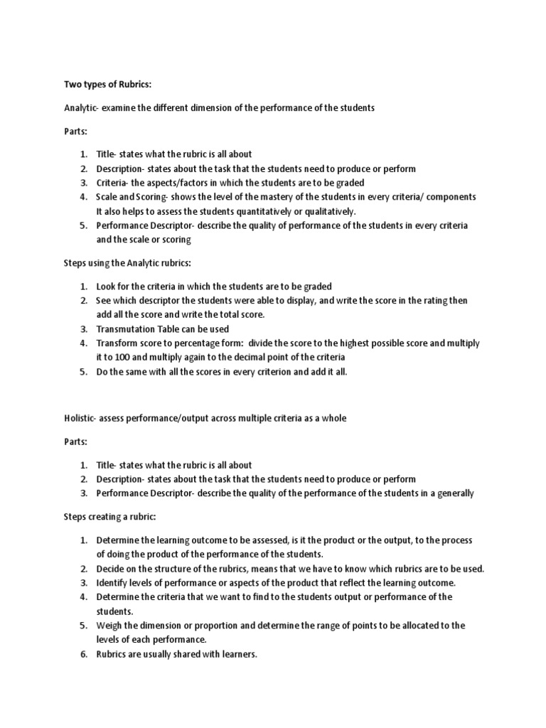 Two Types of Rubrics | PDF